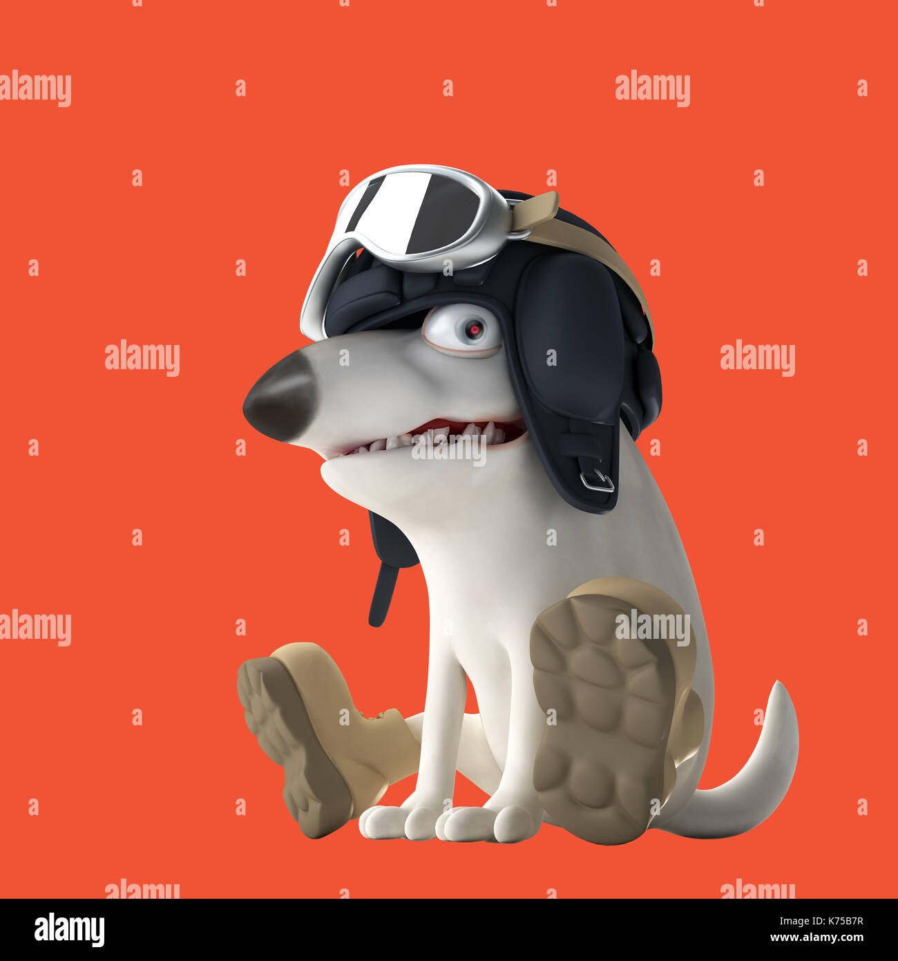 Tanker dog 3d illustration. Funny bull terrier on red background ...