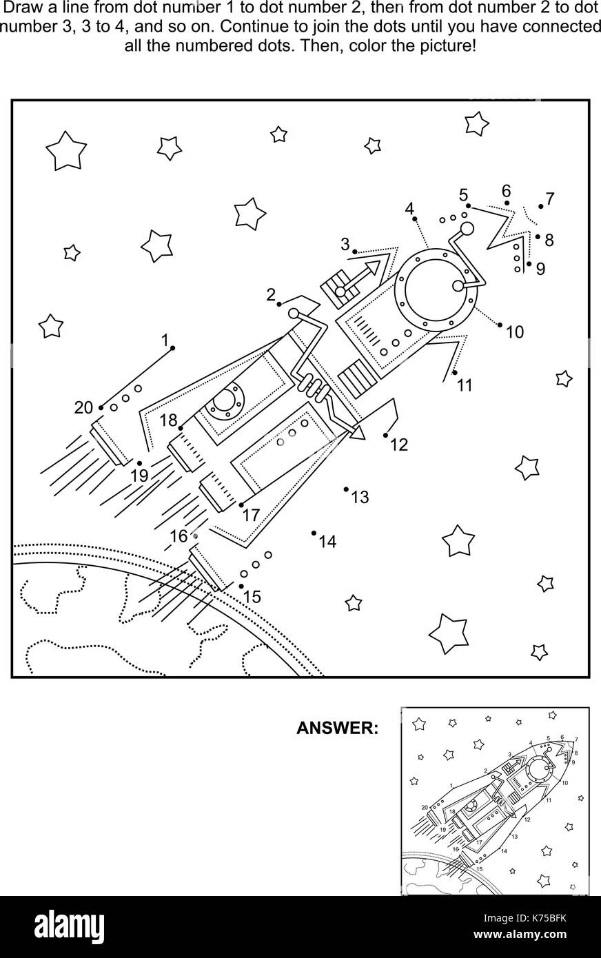 Connect the dots picture puzzle and coloring page, space exploration ...