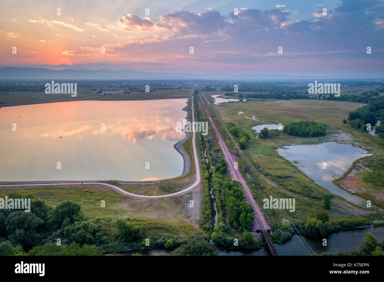 Sunset over Front Range of Rocky Mountains and Fort Collins, Colorado ...