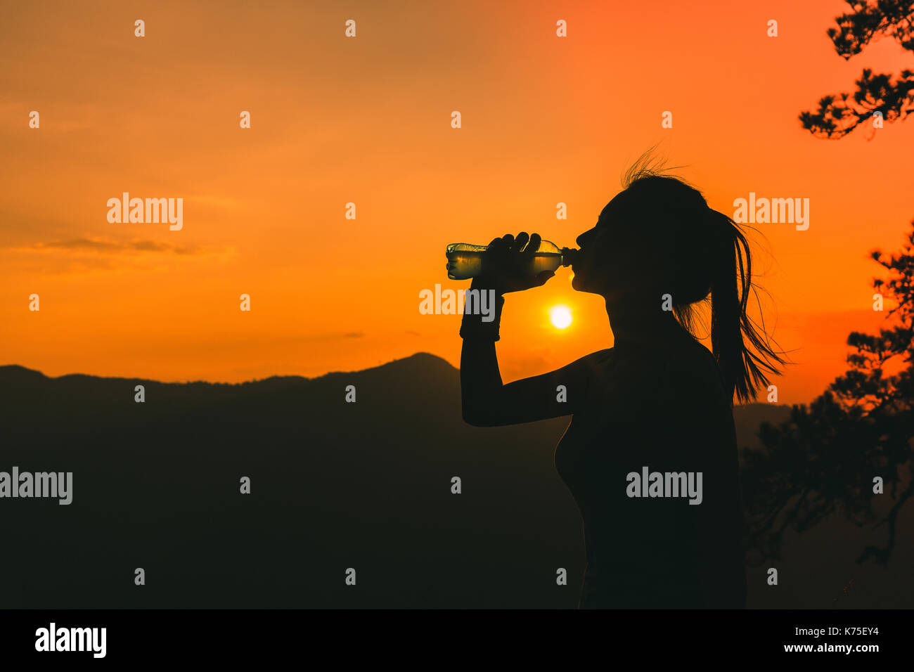 Shadow women drink water Stock Photo - Alamy