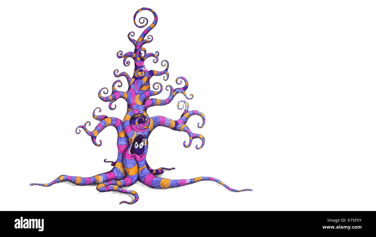 Comic mystery tree with someone hiding in the tree - Handmade ...