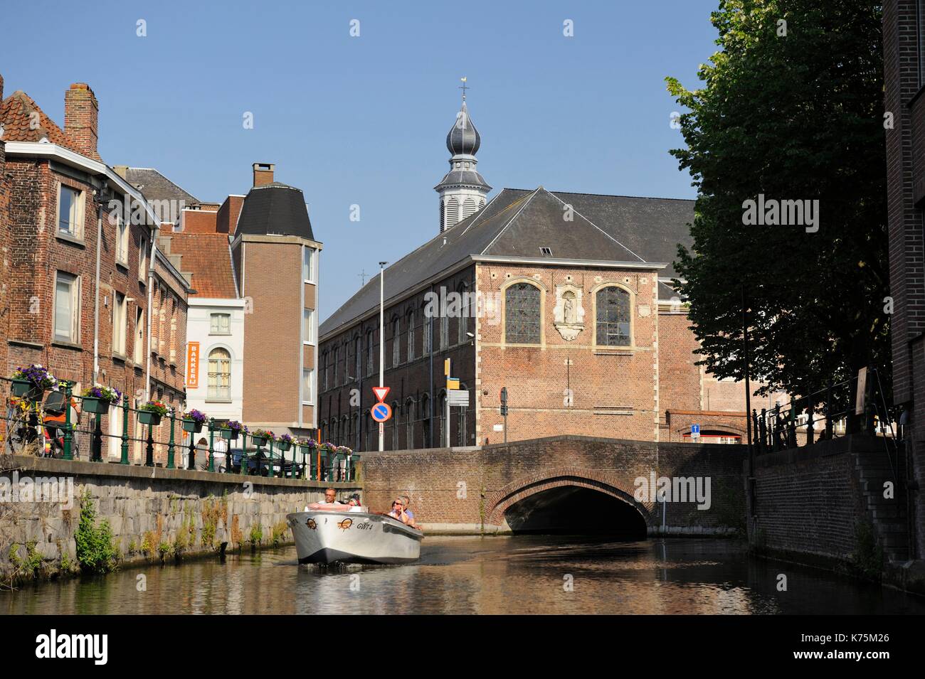 Belgium, East Flanders, Gent, bridge spanning the Canal de la Lys Stock ...