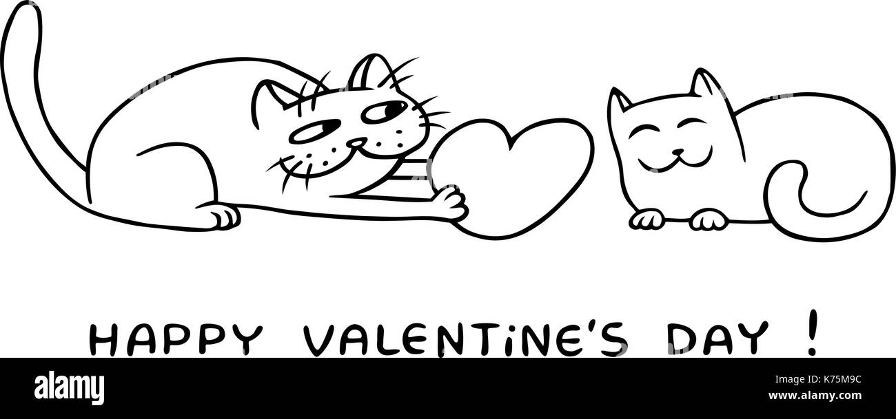 Cute love black and white colors cats on Valentine's day. Tomcat gives ...