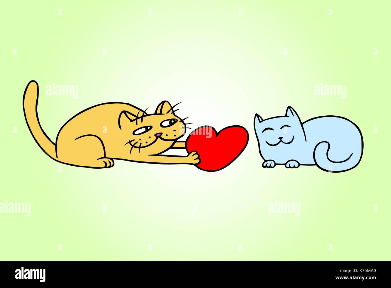 Cute Love Yellow and Blue Colors Cats on Valentine's Day. Tomcat Gives ...