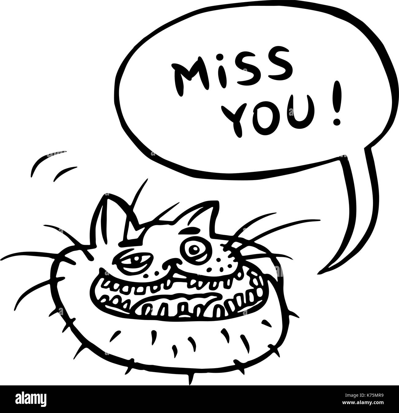 Miss You! Cartoon Cat Head. Speech Bubble. Vector Illustration Stock ...