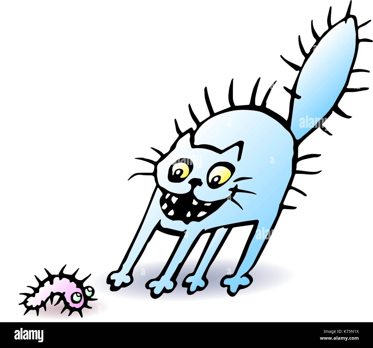 shocked cat and caterpillar,. vector illustration. cheerful pet and ...