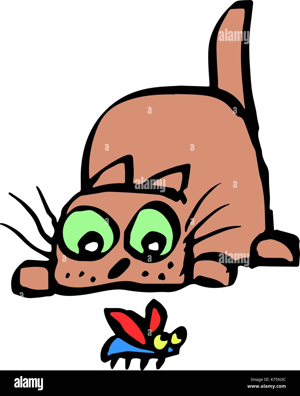 cute cat preys on the beetle. vector illustration. cheerful pet and ...