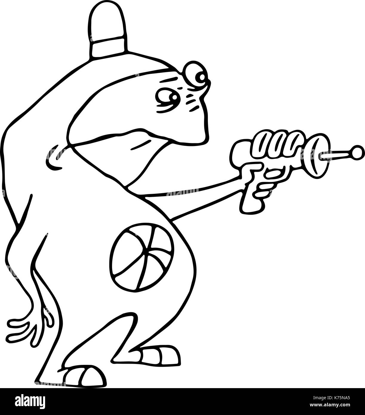 Cute space alien with blaster in hand. Vector illustration. Funny ...