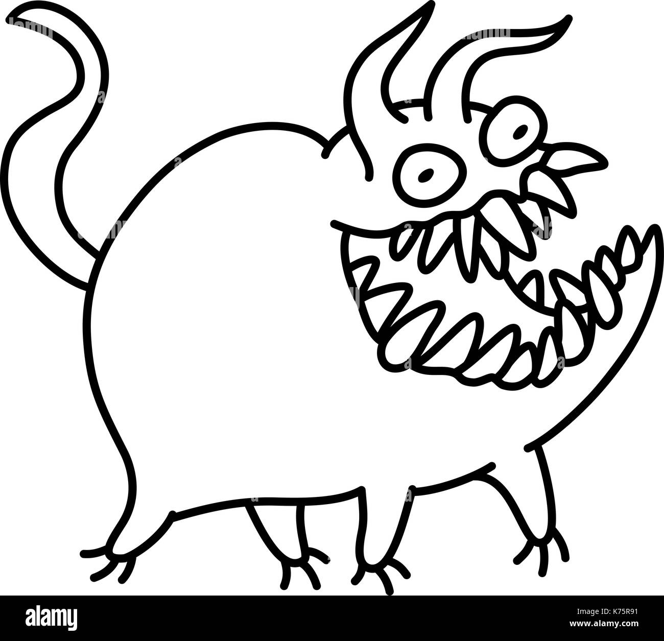 Cartoon cute monster smiles and runs. Vector illustration. Funny ...