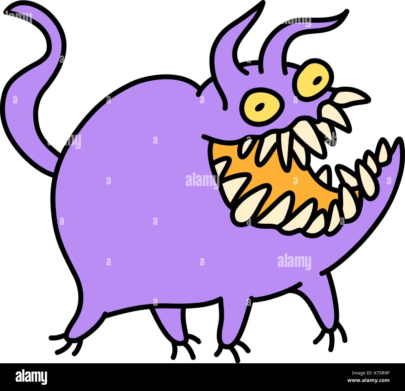 Cartoon cute monster smiles and runs. Vector illustration. Funny ...