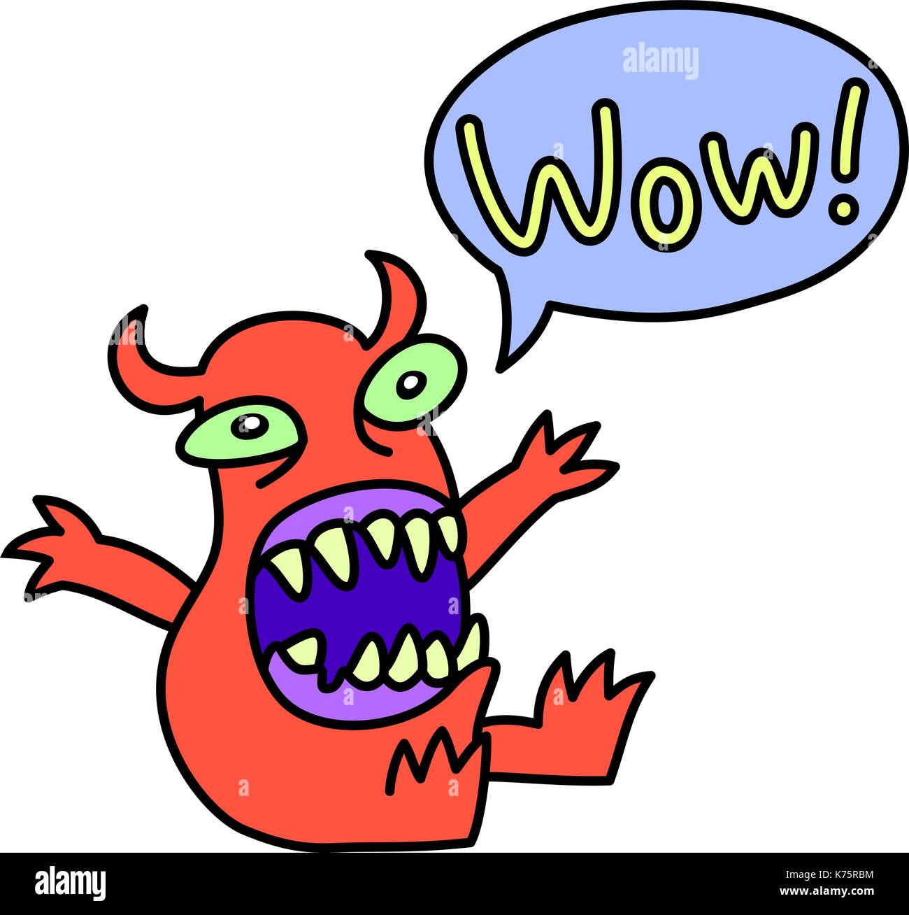 Cartoon monster screams Wow. Speech Bubble. Vector illustration. Funny ...