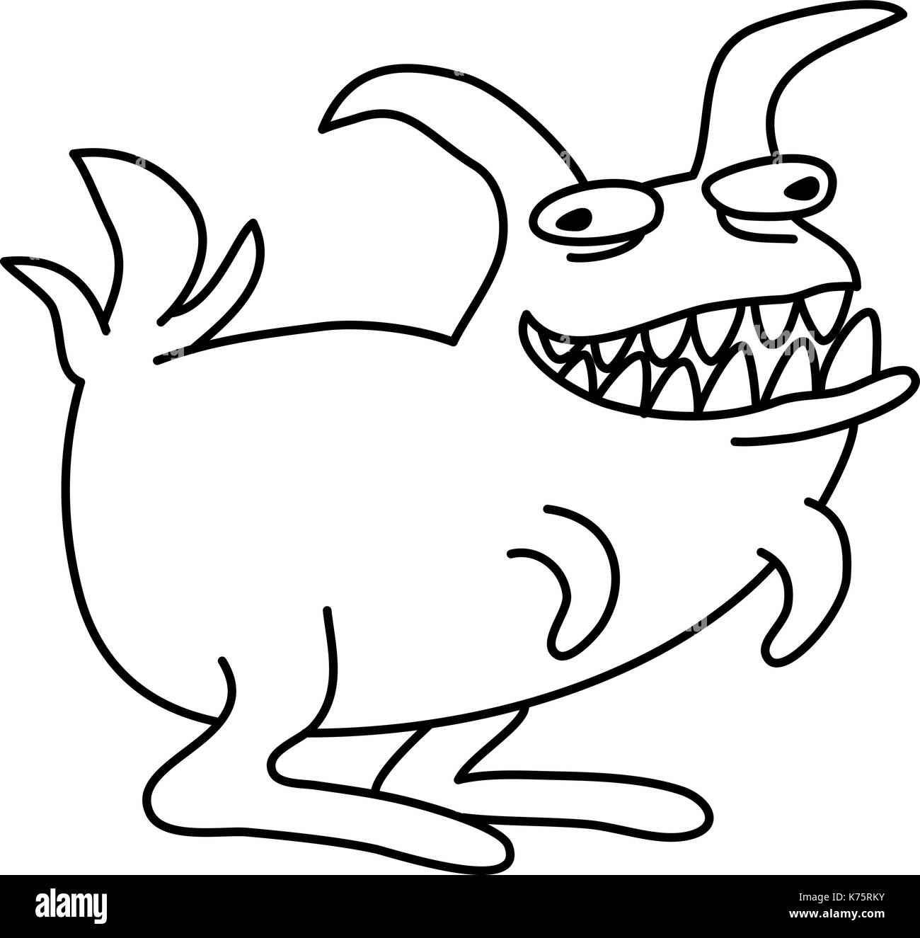 Cartoon predatory toothy rabbit hunts. Vector illustration. Funny cute ...