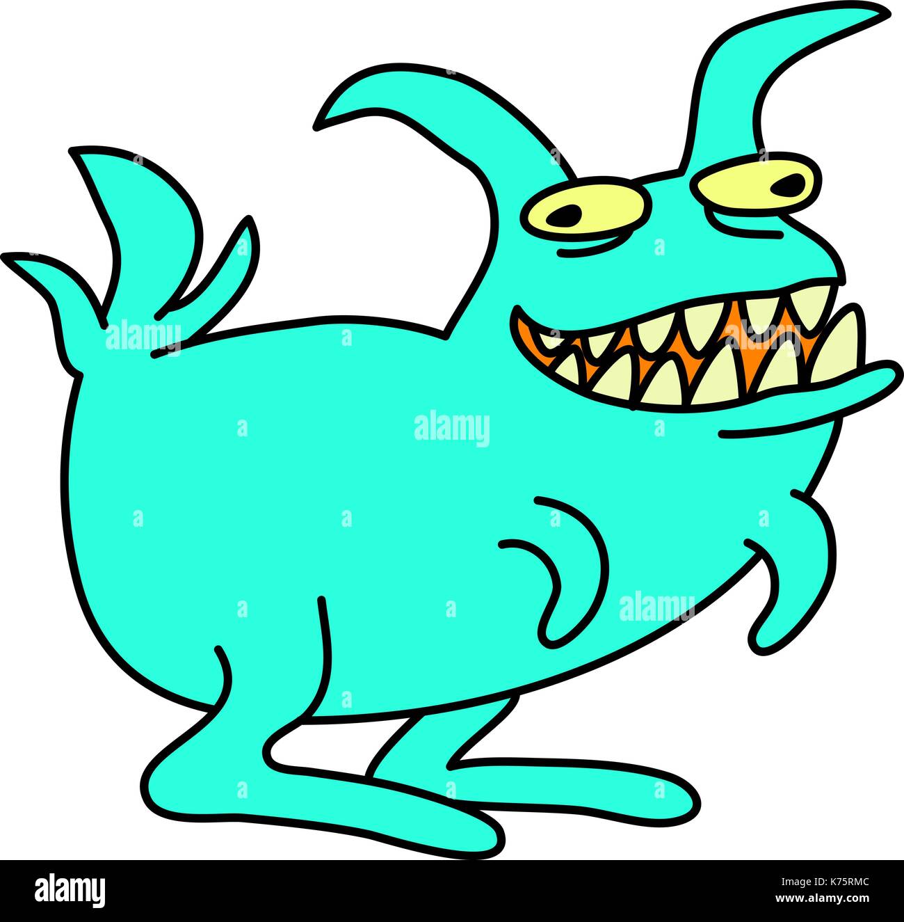 Cartoon predatory toothy rabbit hunts. Vector illustration. Funny cute ...