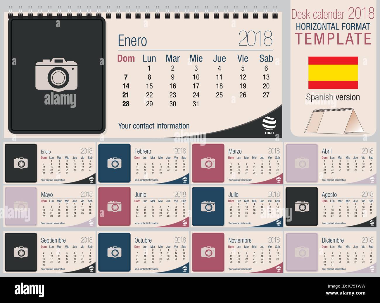 Useful desk triangle calendar 2018 template with space to place photos ...
