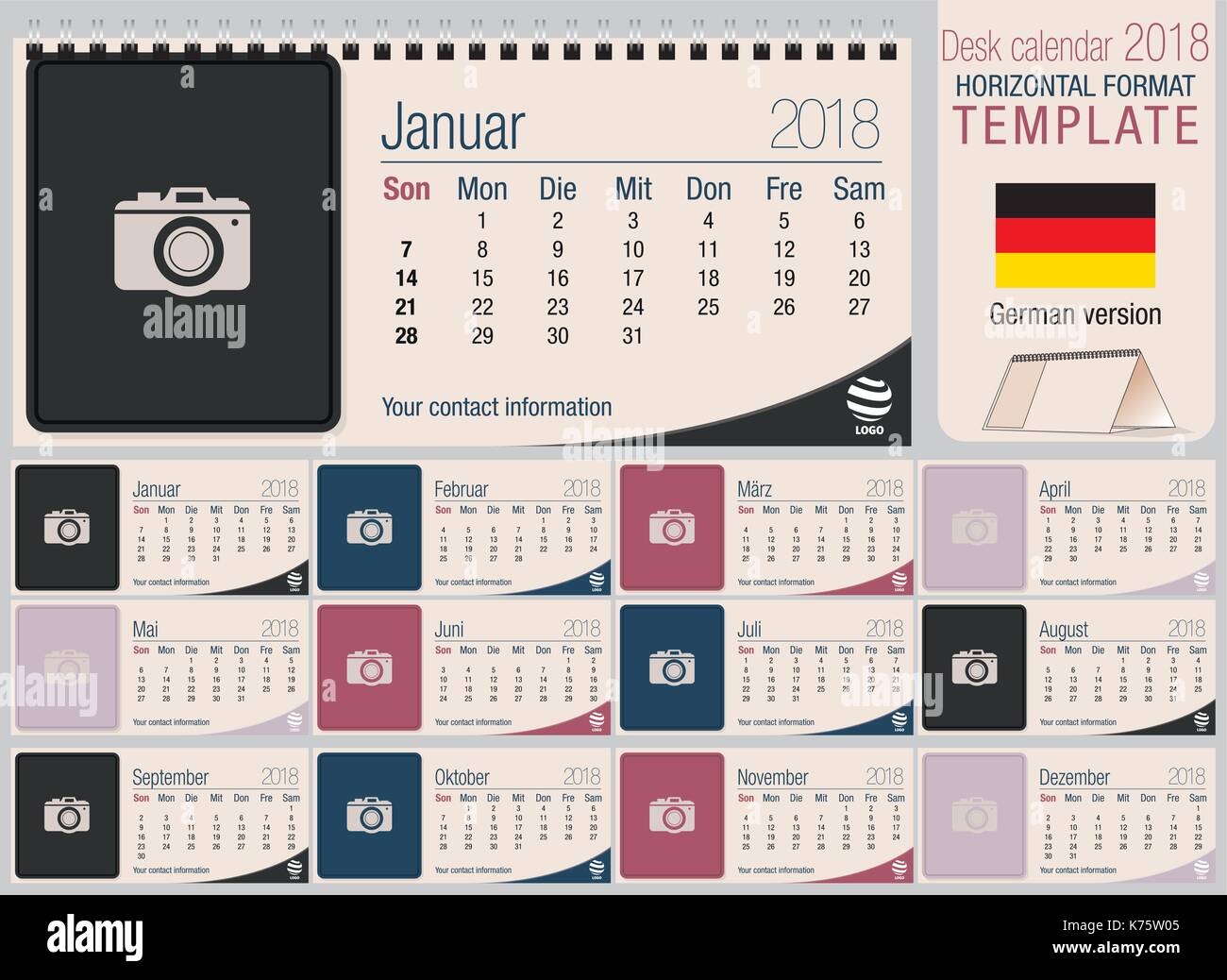 Useful desk triangle calendar 2018 template with space to place photos ...