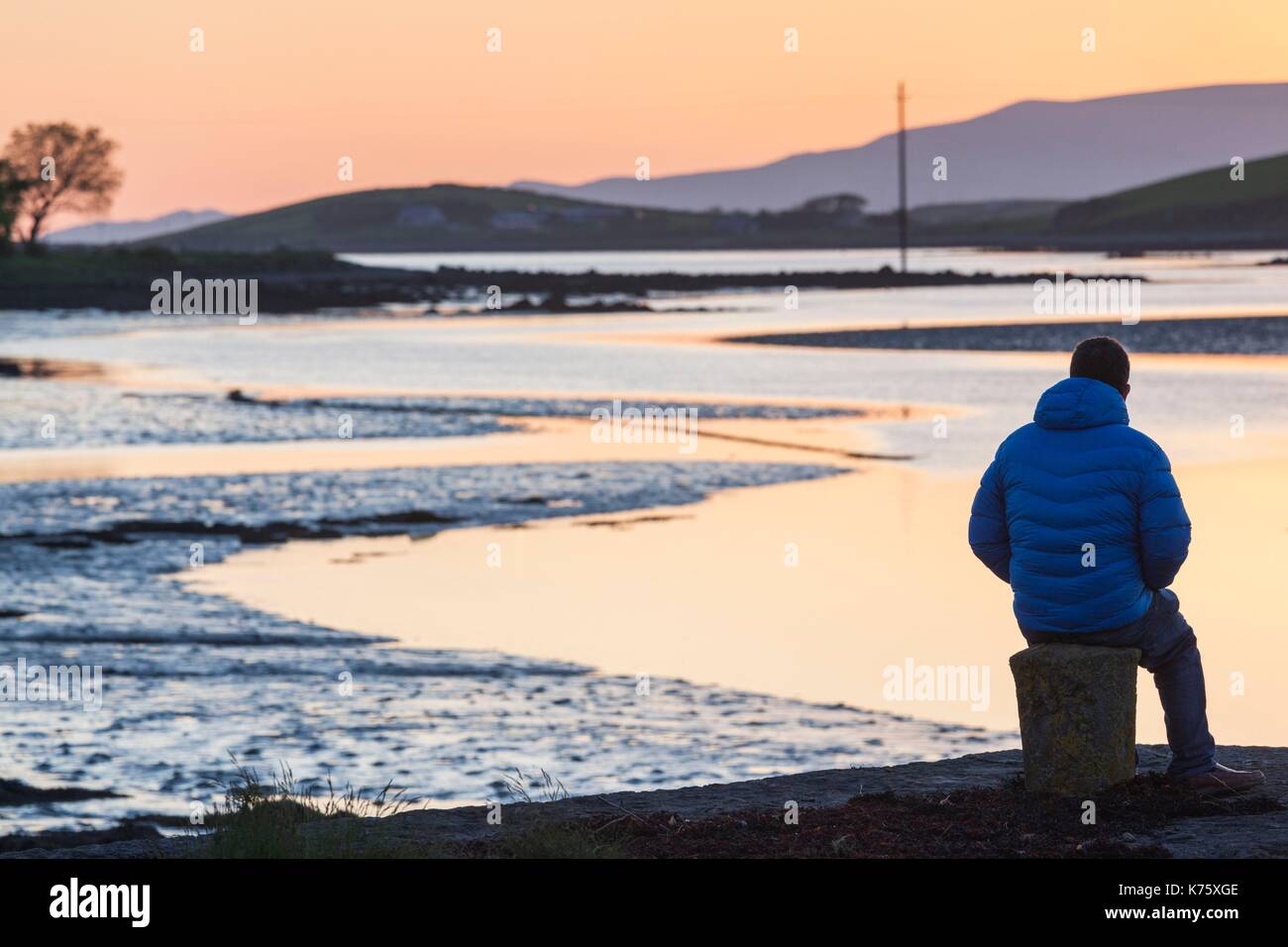 Ireland, County Mayo, Westport Quay, harbor seascape, dusk Stock Photo ...