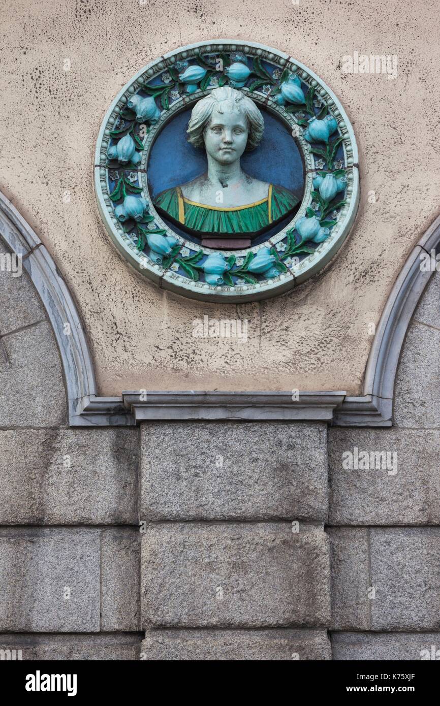 Ireland, Dublin, Sunlight Chambers building, exterior ceramic frieze ...