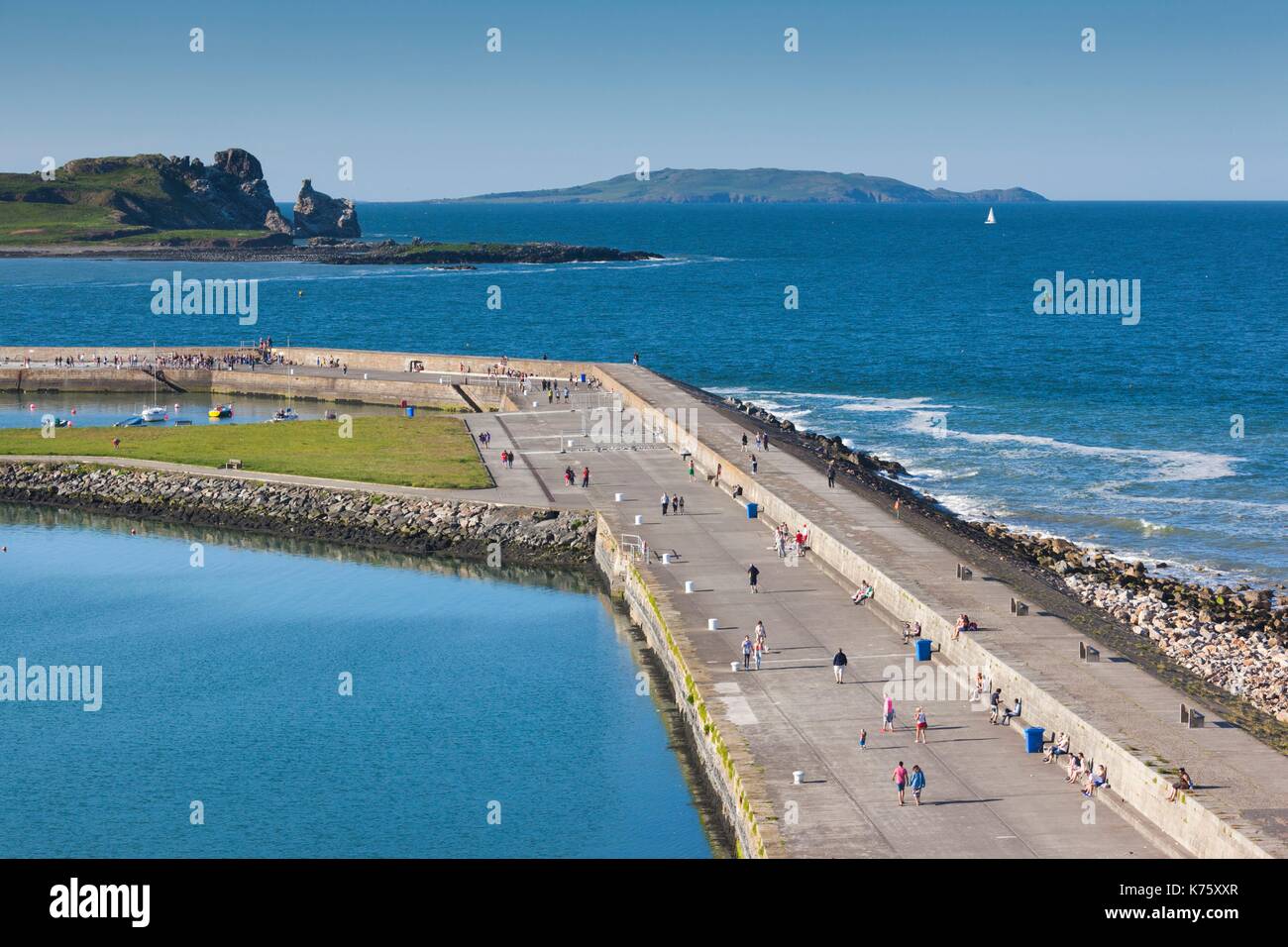 Ireland, County Fingal, Howth, Howth Harbor, east pier, elevated view ...