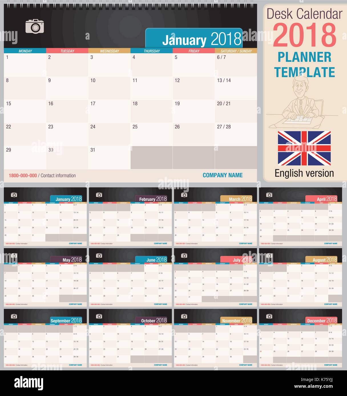 Useful desk calendar 2018 - Planner template. Format horizontal ...