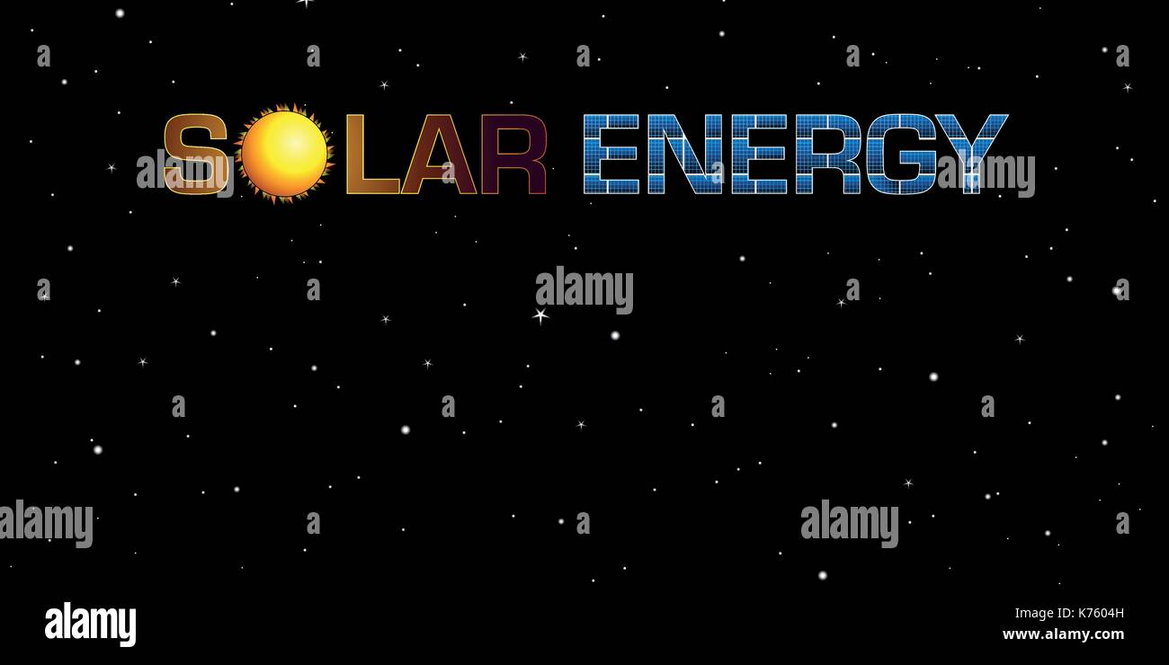 SOLAR ENERGY lettering on black background with stars with copy space ...