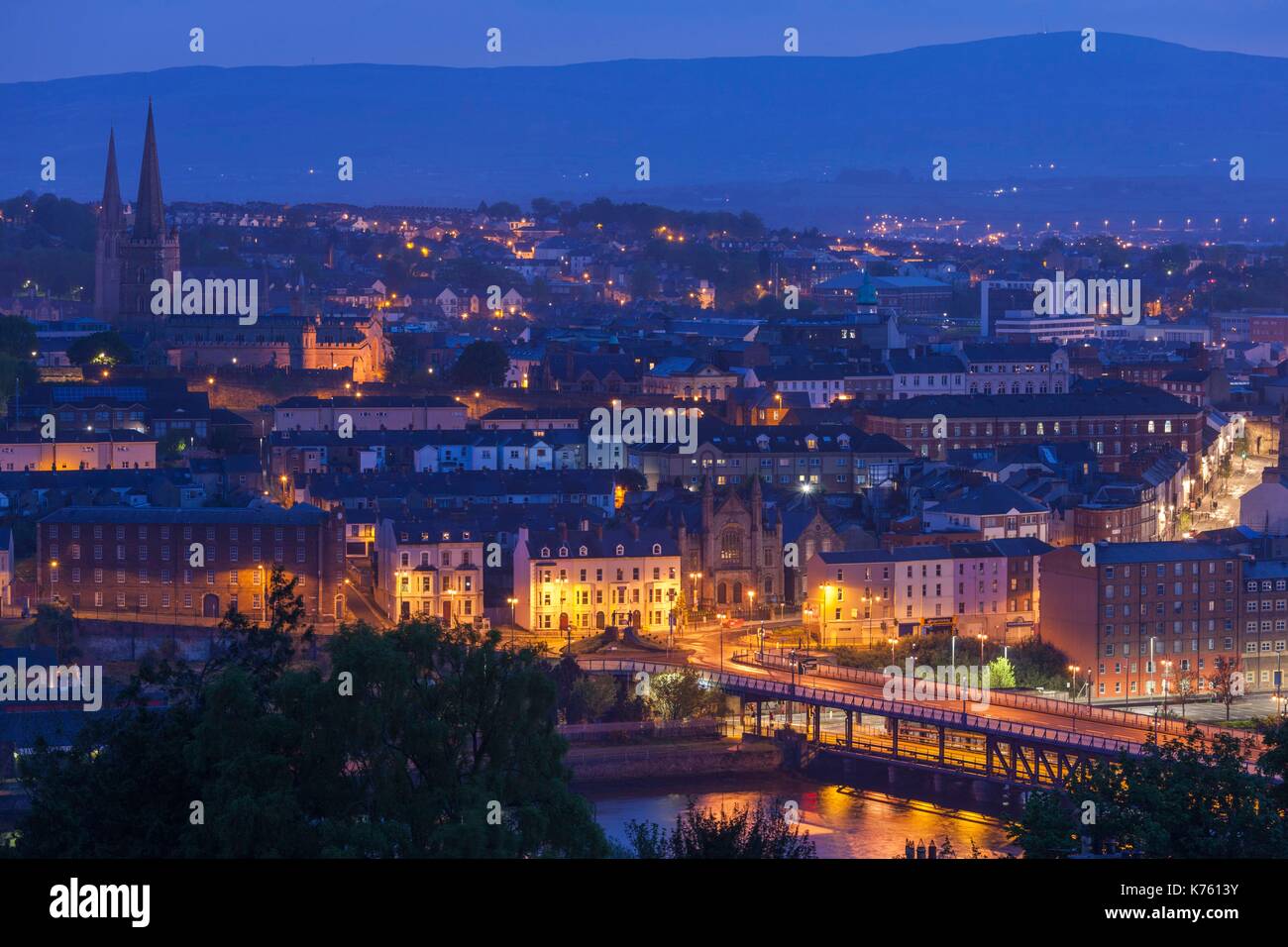 United Kingdom, Northern Ireland, County Londonderry, Derry, elevated ...