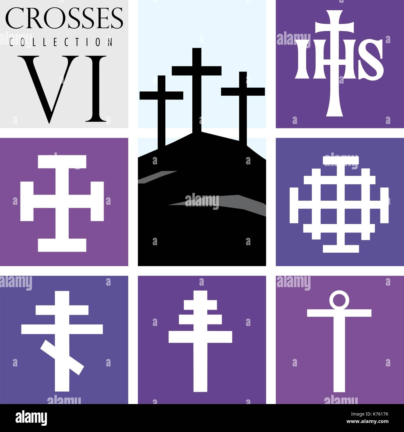 Set of different types of crosses on purple background - Vector image ...