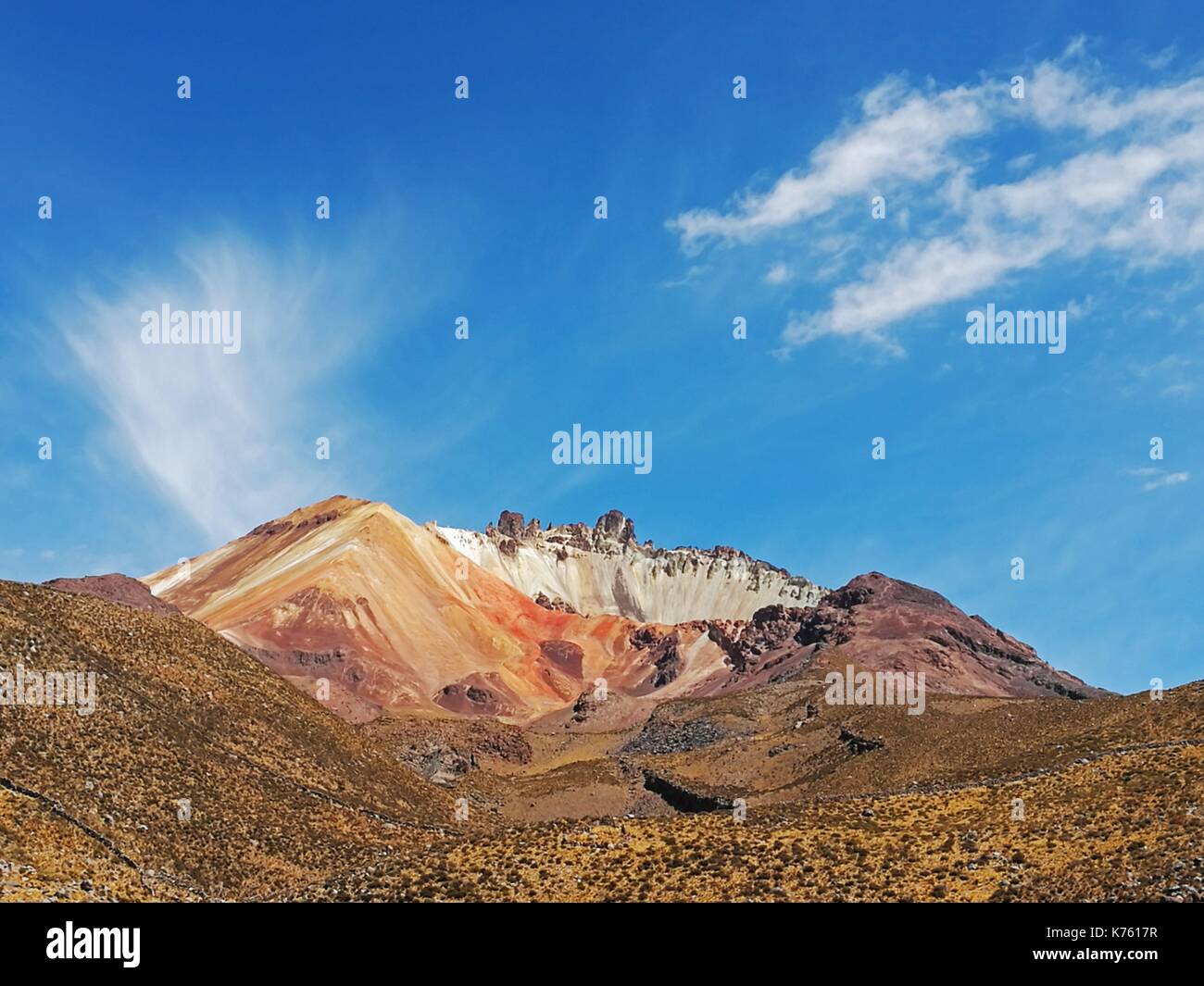 Bolivia, Tahua, Salar de Uyuni, Close up on volcano Tunupa Stock Photo ...