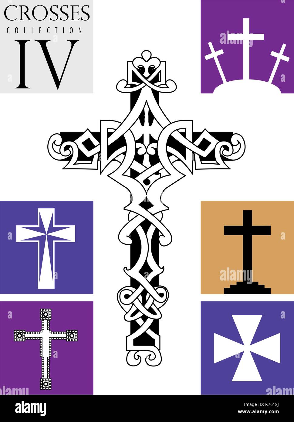 Set of different types of crosses on purple background - Vector image ...