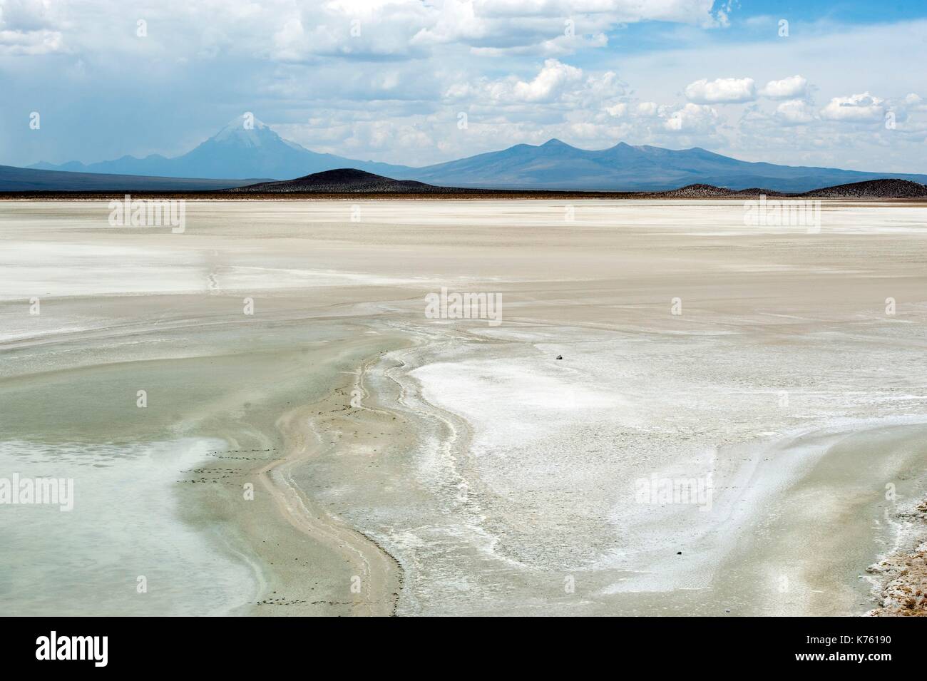 Bolivia, Macaya, Lake and Mountain landscape with Sajama volcano in ...