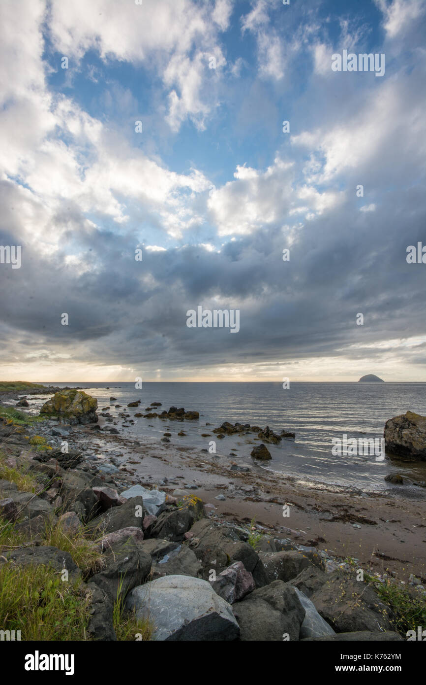Sunset with red skies over the sea and beach from Lendalfoot near ...