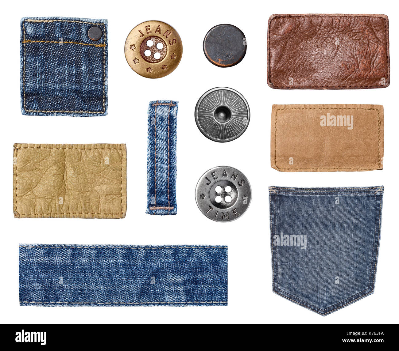 collection of various jeans parts and buttons Stock Photo - Alamy