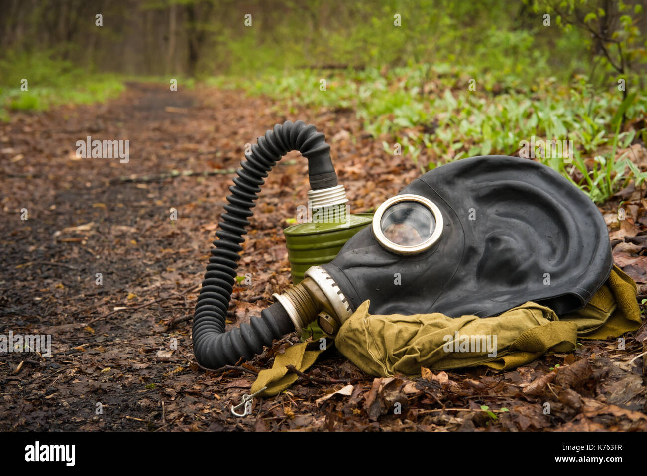 Scary authentic Russian gas mask with breathing hose abandoned in woods ...