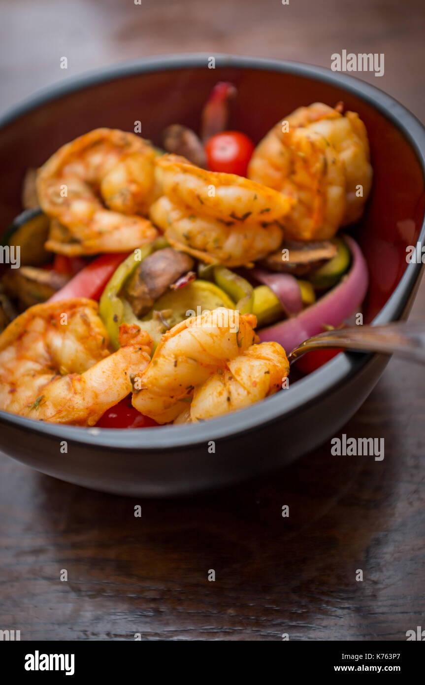 Caribbean grilled jumbo jerk shrimp with vegetables Stock Photo - Alamy
