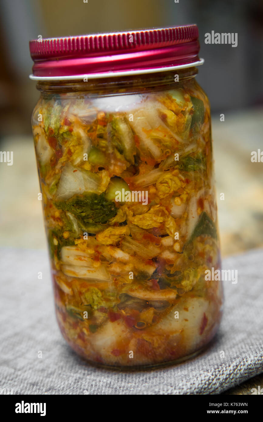 Korean fermented spicy napa cabbage kimchi in jar Stock Photo - Alamy