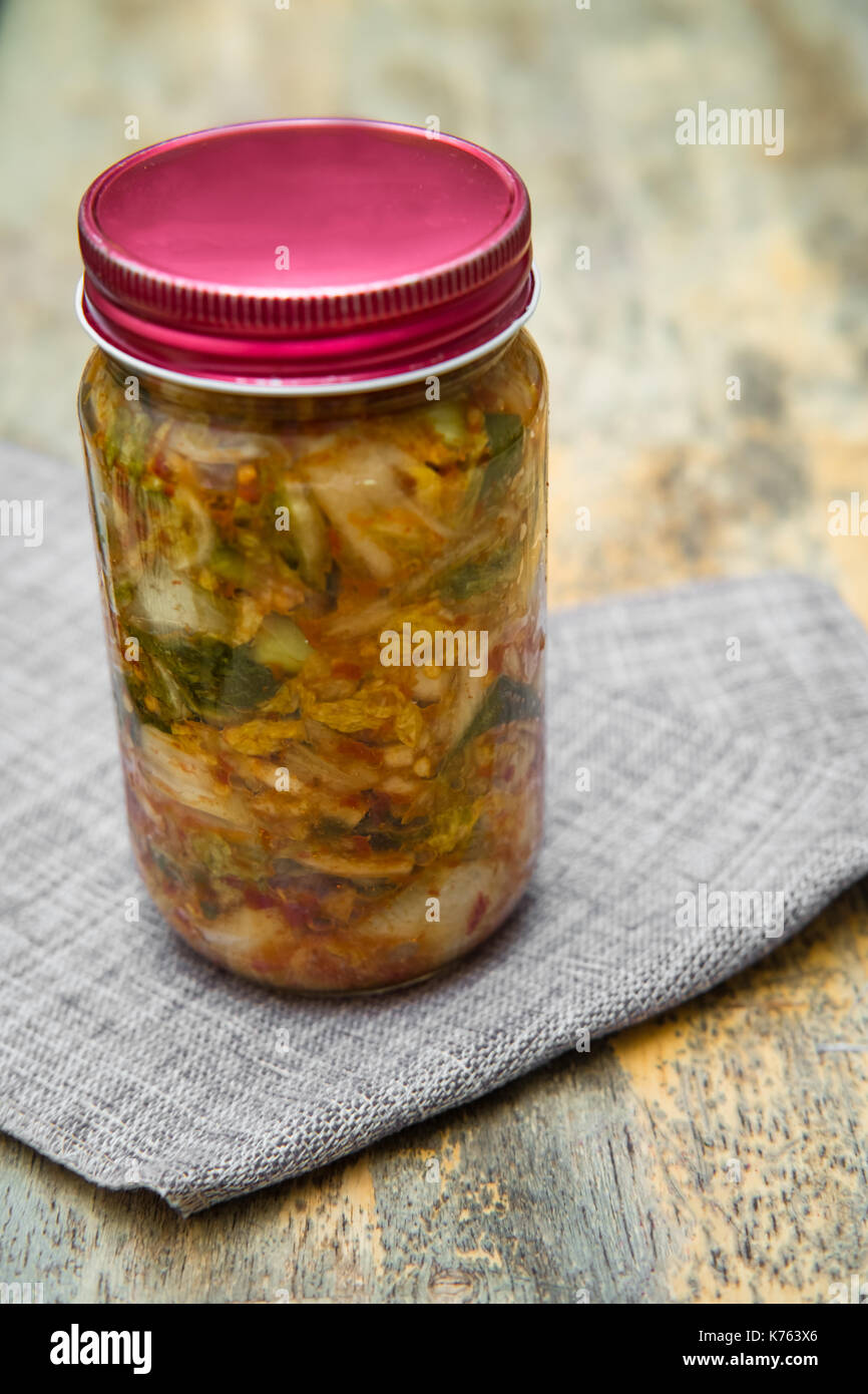 Korean fermented spicy napa cabbage kimchi in jar Stock Photo - Alamy