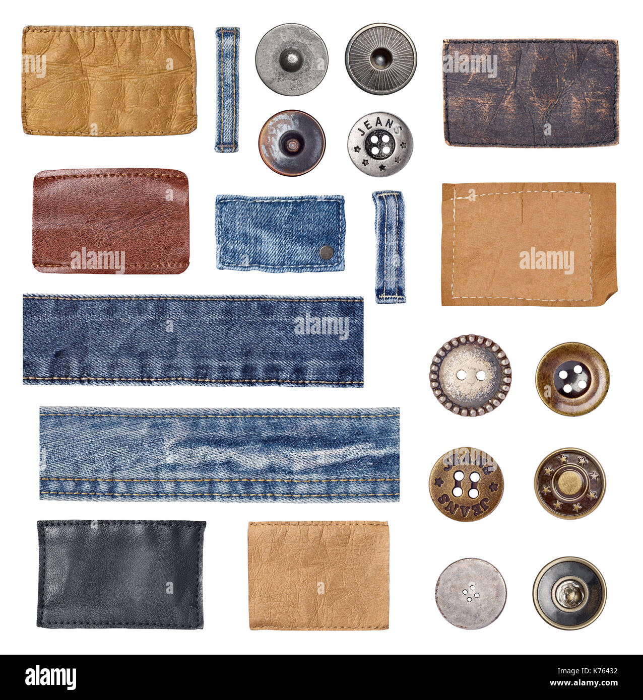collection of various jeans parts and buttons Stock Photo - Alamy