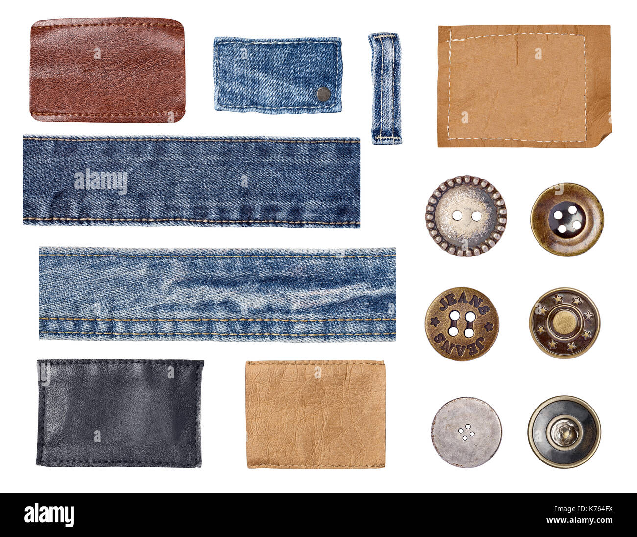 collection of various jeans parts and buttons Stock Photo - Alamy