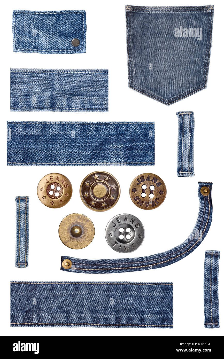 collection of various jeans parts and buttons Stock Photo - Alamy