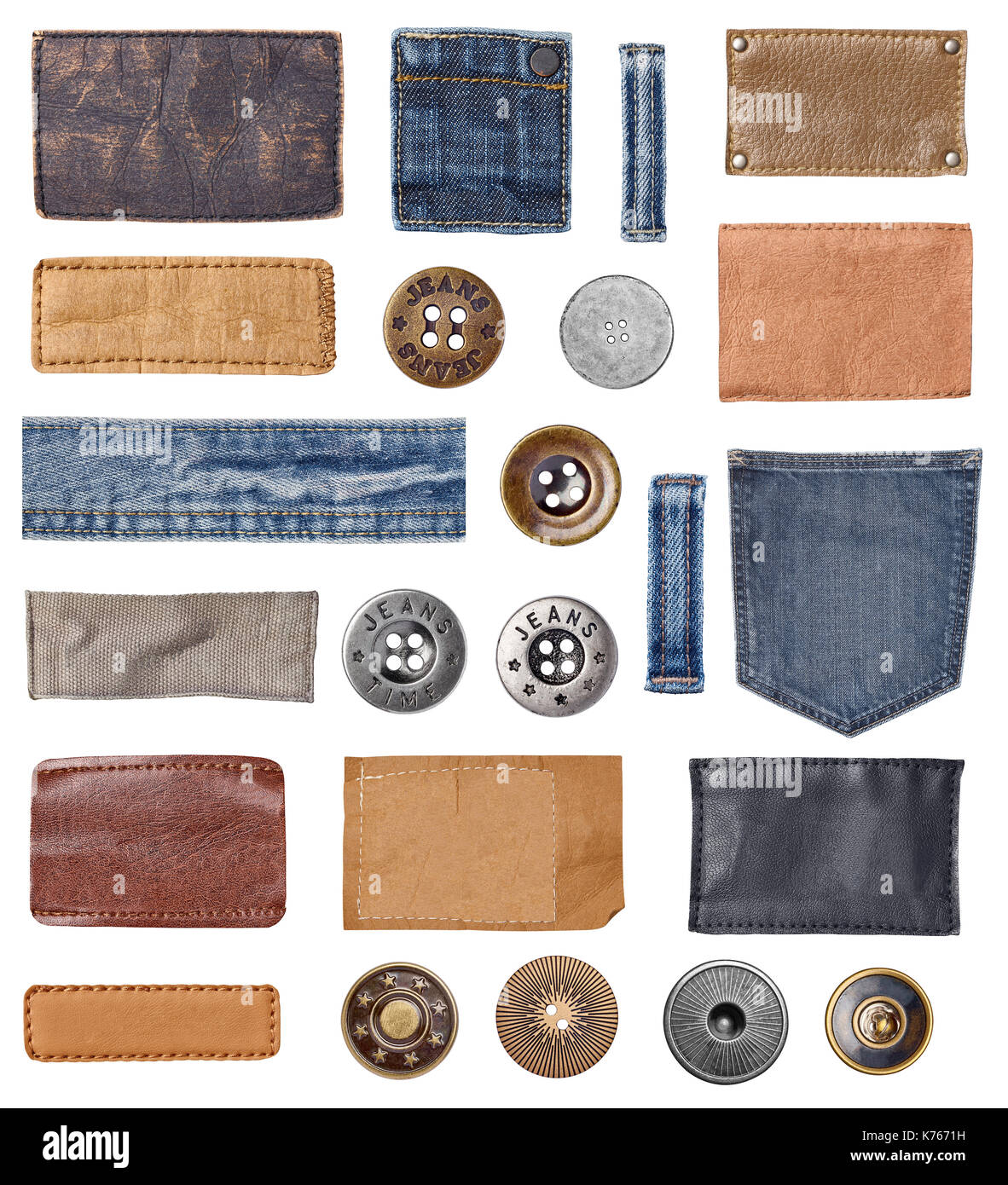 collection of various jeans parts and buttons Stock Photo - Alamy