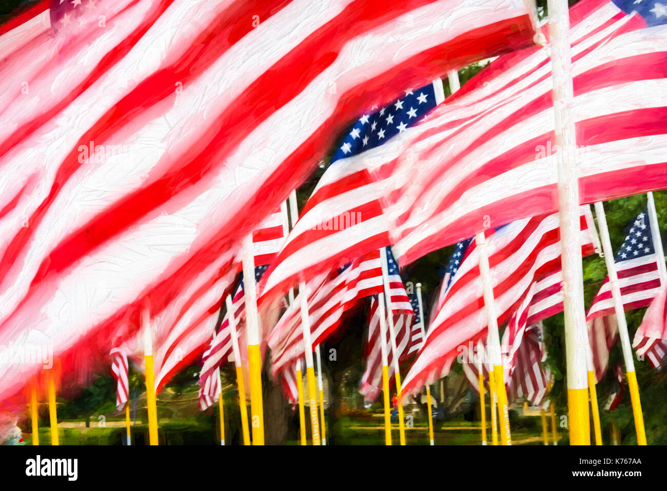 Many US flags blowing in the wind Stock Photo - Alamy