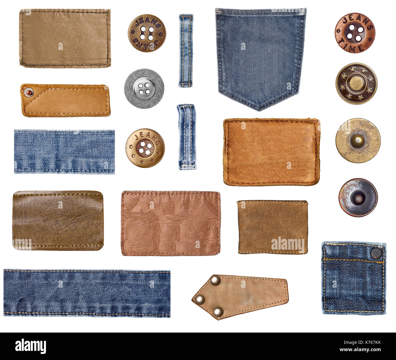 collection of various jeans parts and buttons Stock Photo - Alamy