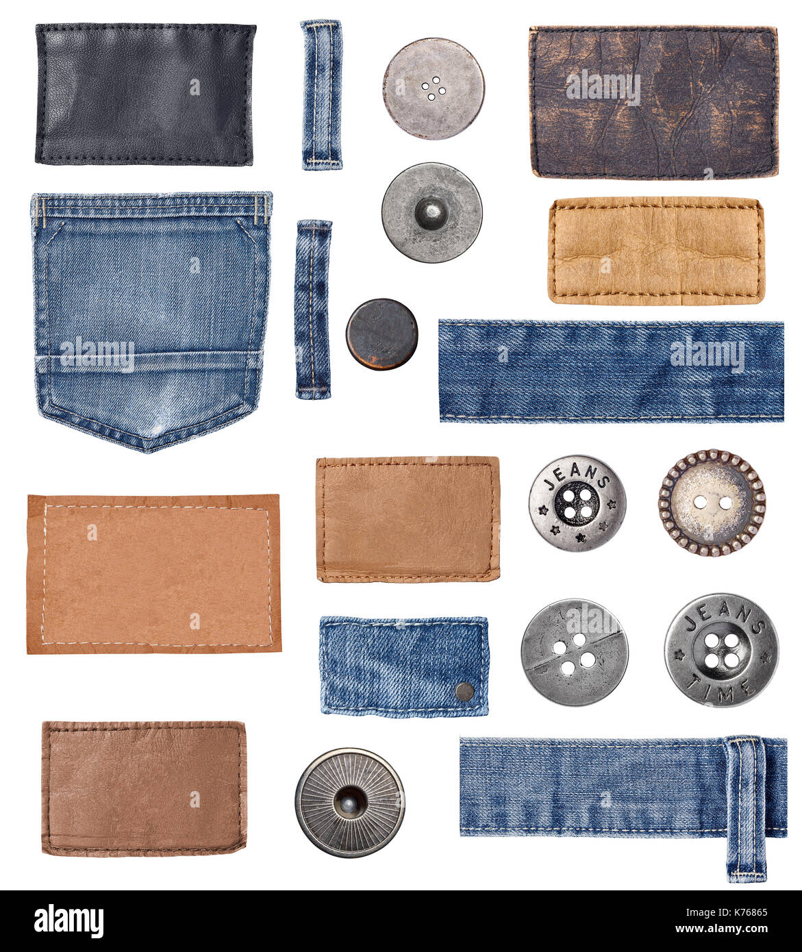 collection of various jeans parts and buttons Stock Photo - Alamy