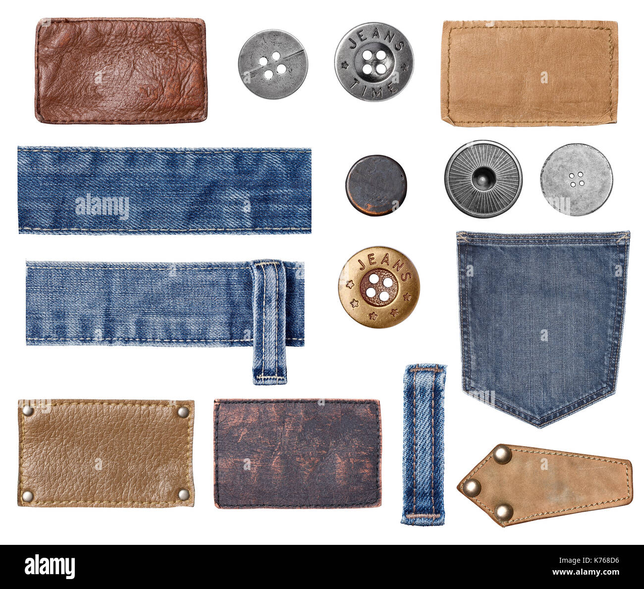 collection of various jeans parts and buttons Stock Photo - Alamy