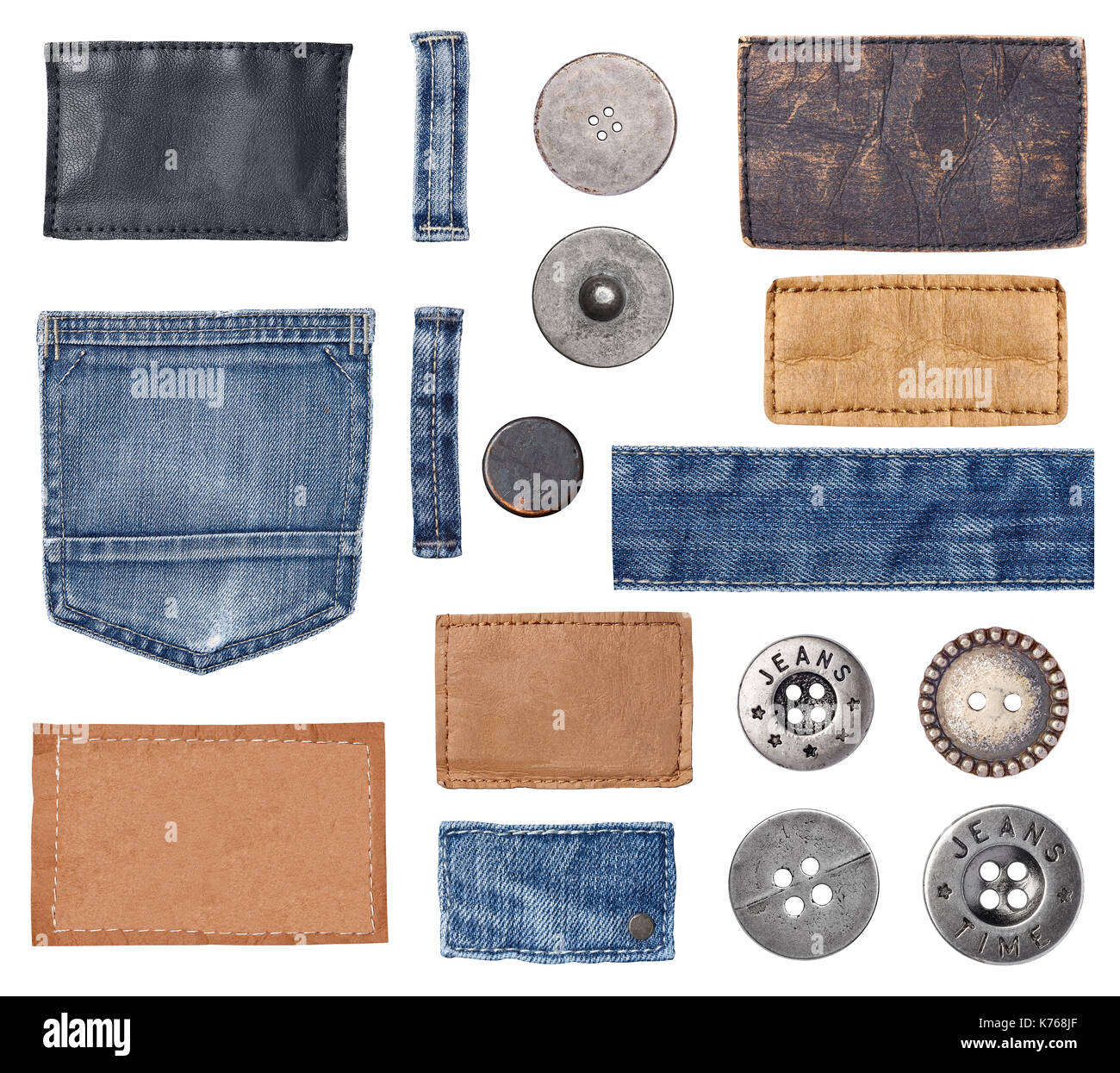 collection of various jeans parts and buttons Stock Photo - Alamy