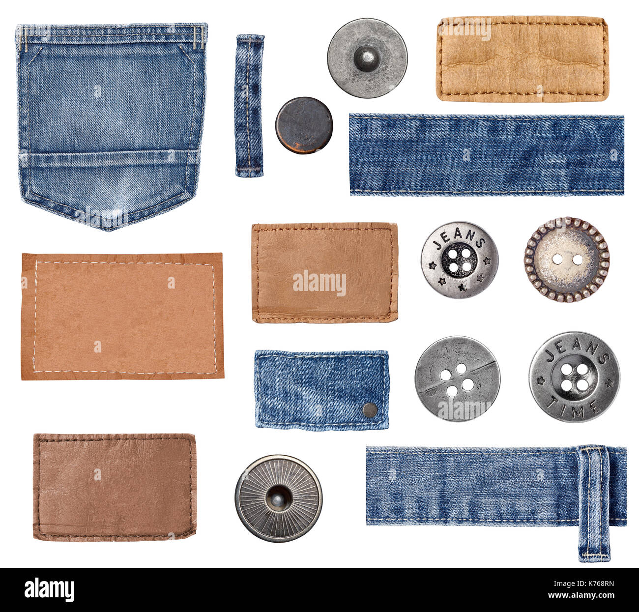 collection of various jeans parts and buttons Stock Photo - Alamy