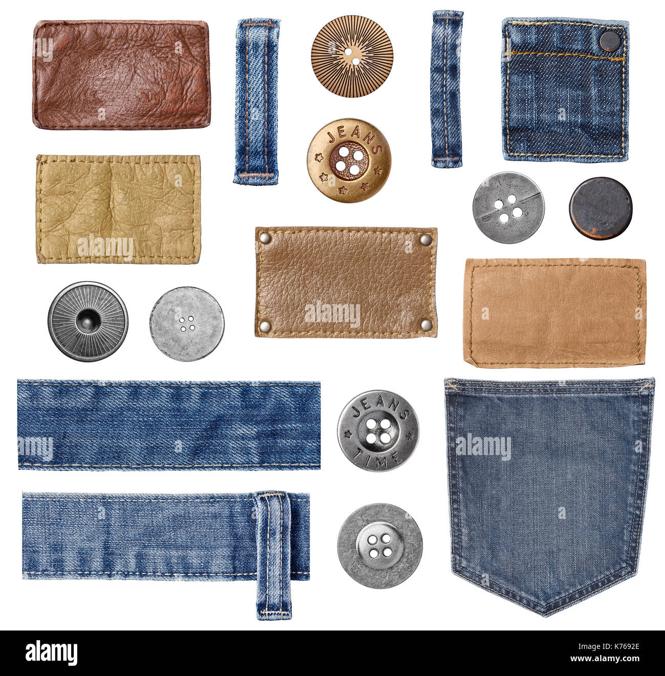 collection of various jeans parts and buttons Stock Photo - Alamy