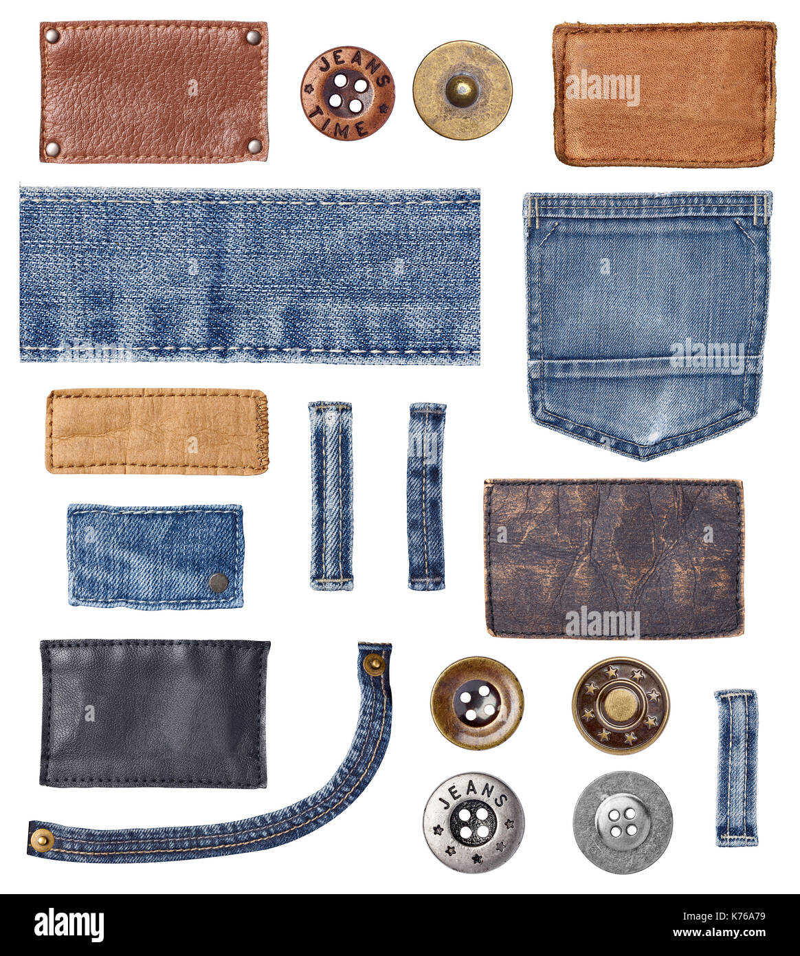 collection of various jeans parts and buttons Stock Photo - Alamy