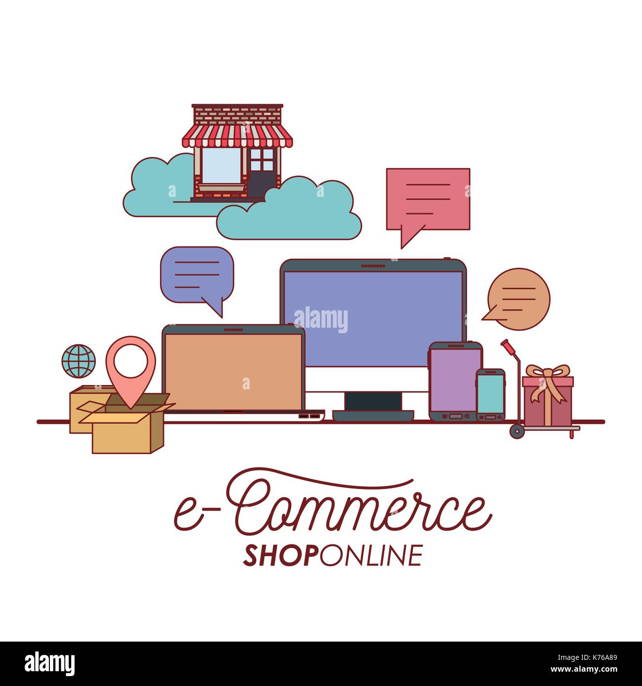 e-commerce shop online set elements on white background Stock Vector ...