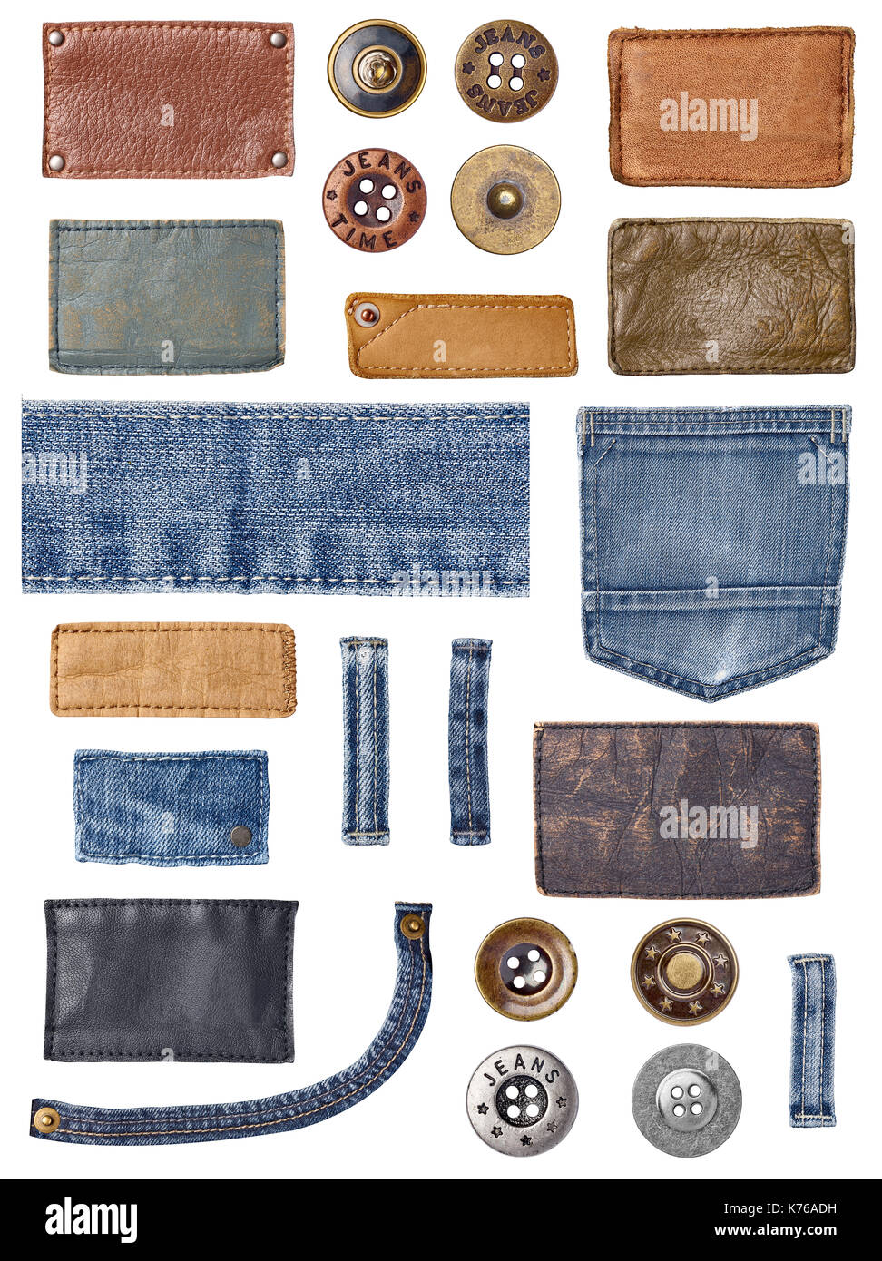 collection of various jeans parts and buttons Stock Photo - Alamy