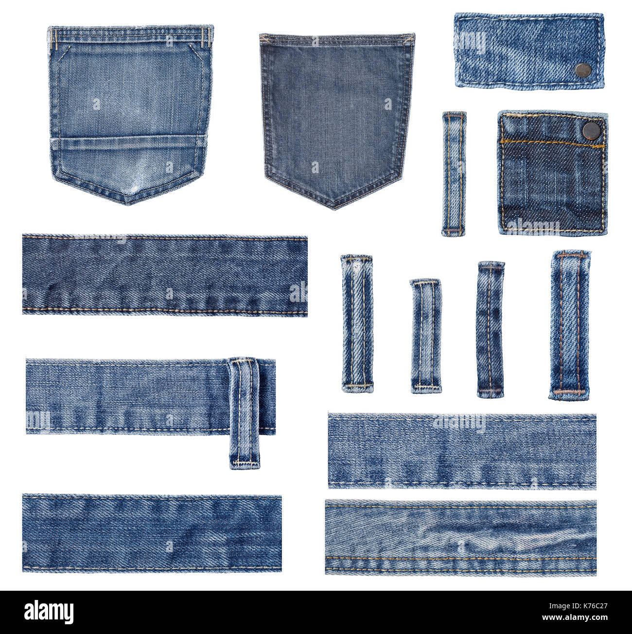 collection of various jeans parts and buttons Stock Photo - Alamy